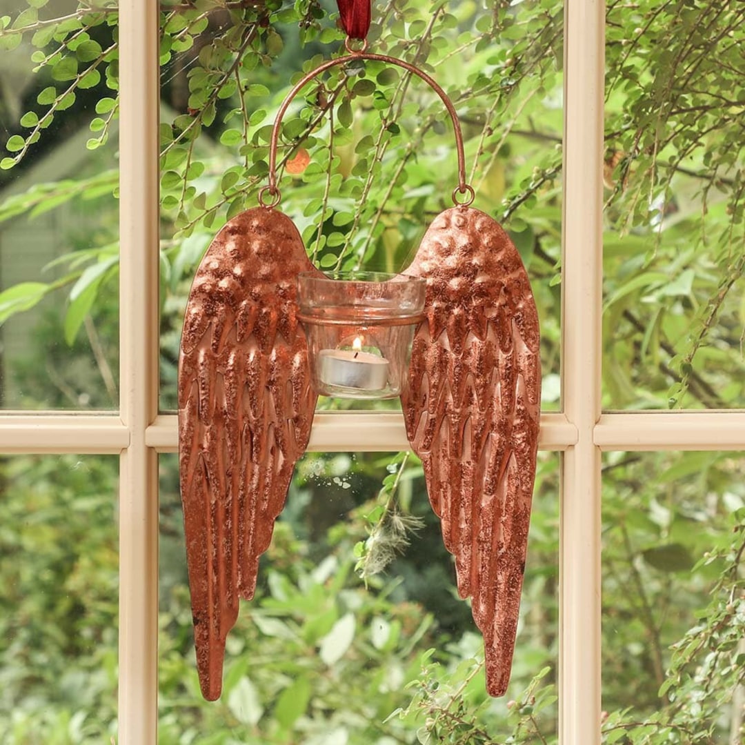 Wall Mounted Angel Wings Candle Holder Copper Finish Wall Hanging Tea ...