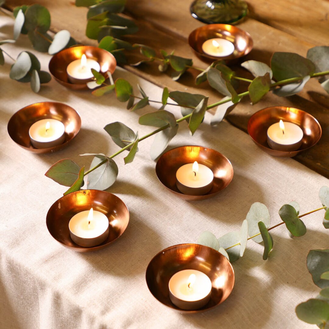 Copper Tea Light Candle Holders Hammered Finish Tealight Holder Bowls ...