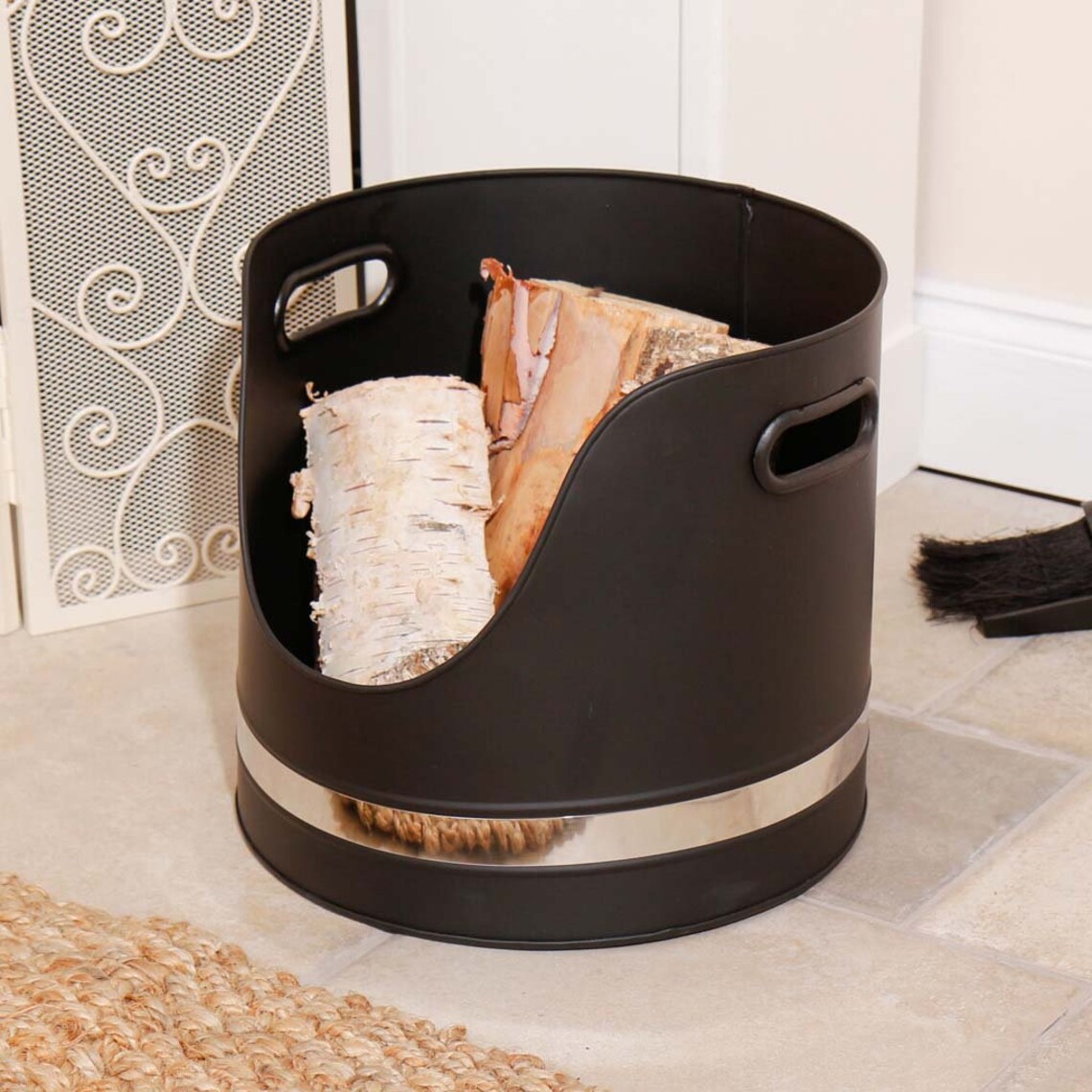 Contemporary Log Bucket Fireside Kindling Basket Modern Chrome - Etsy UK