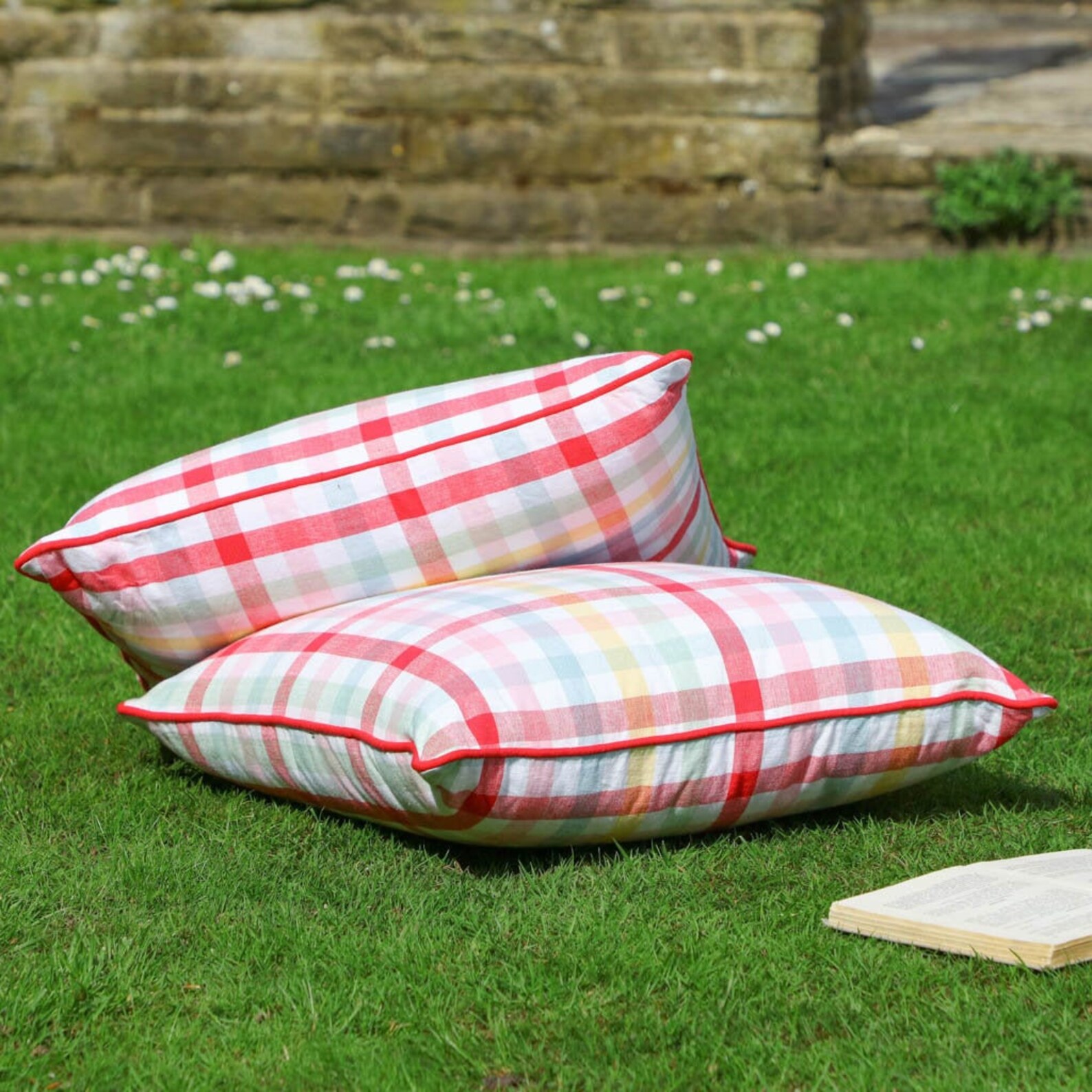 Set of 2 XL Gingham Print Garden Cushions Outdoor Furniture - Etsy UK