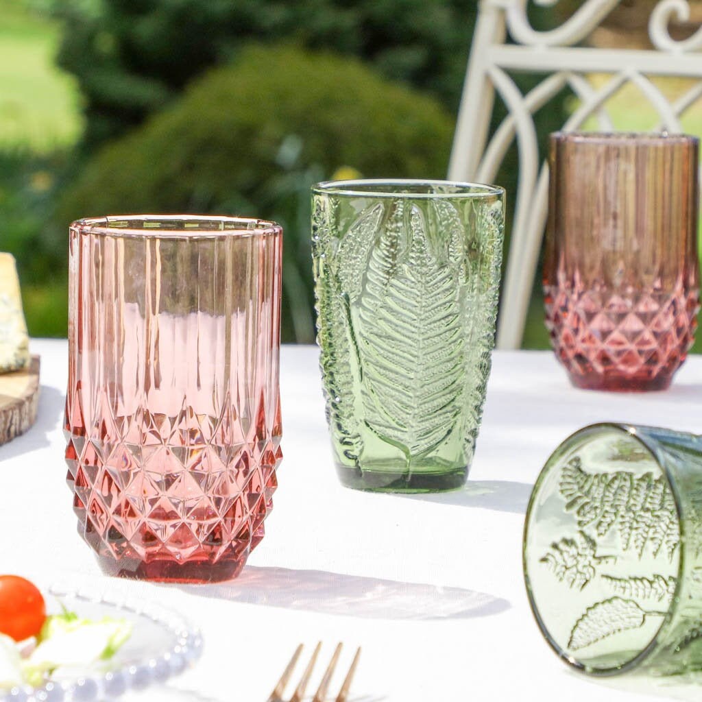 Embossed Glass Tumblers Green Leaf & Pink Diamond Water Juice | Etsy
