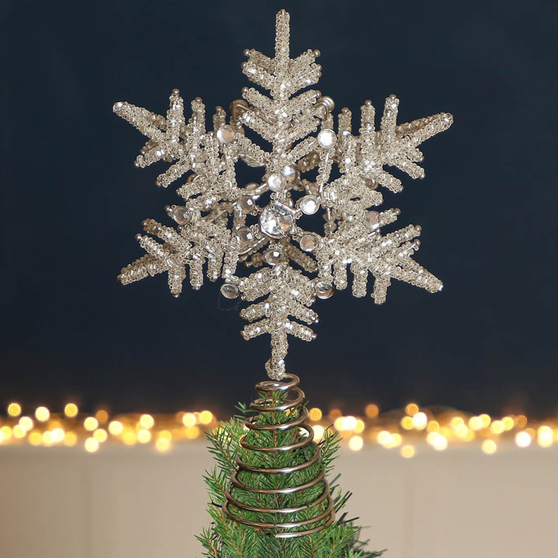 Christmas Tree Topper Decoration Glittering Beaded Snowflake - Etsy UK