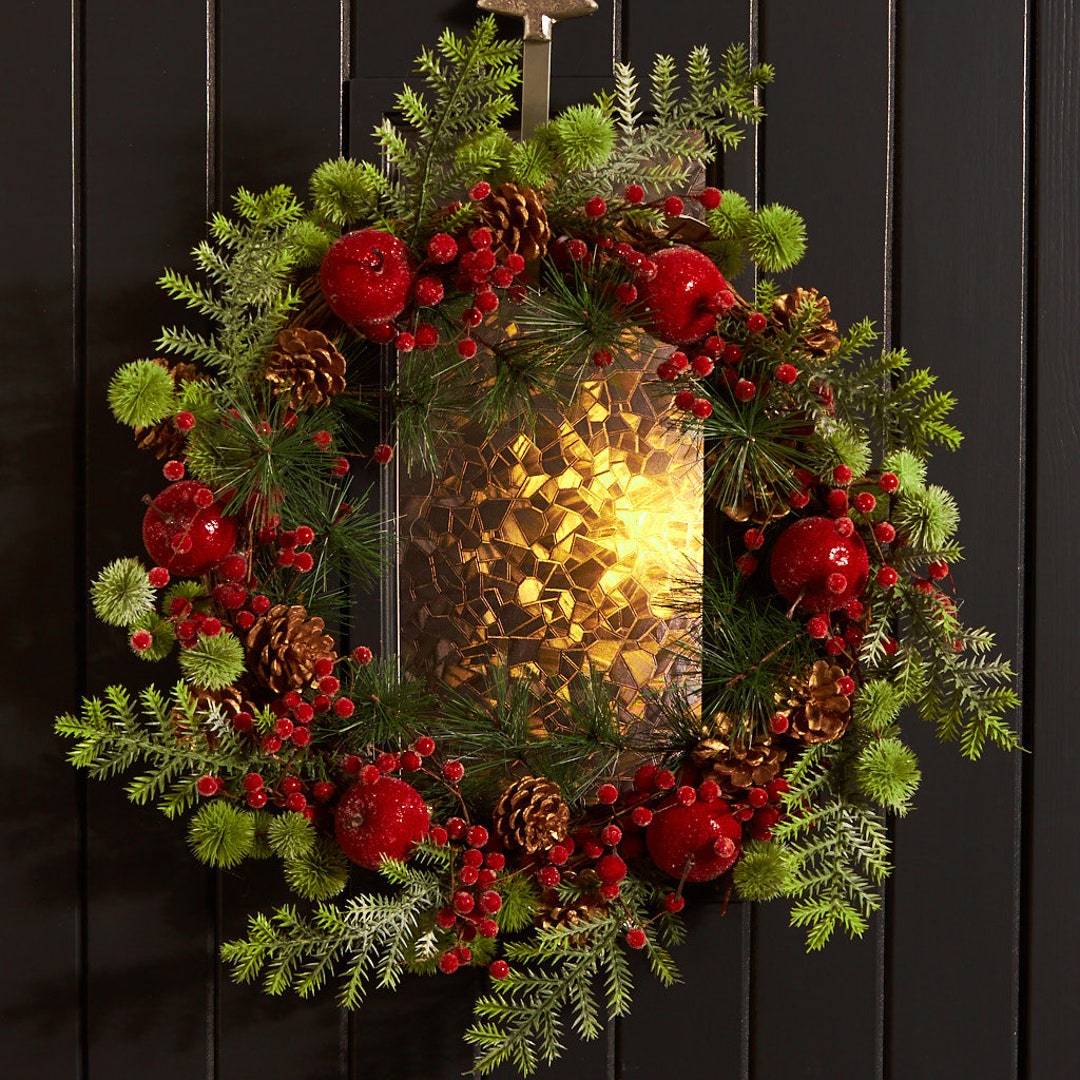 XL Winter Wreath Candy Apple Baubles With Fir Sprays & Pine Cones ...