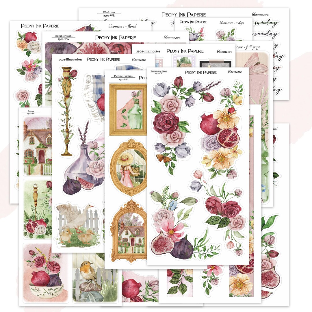 Journaling Kit | Bloomcore | Sticker Kit | Floral Deco | Bullet Journal ...