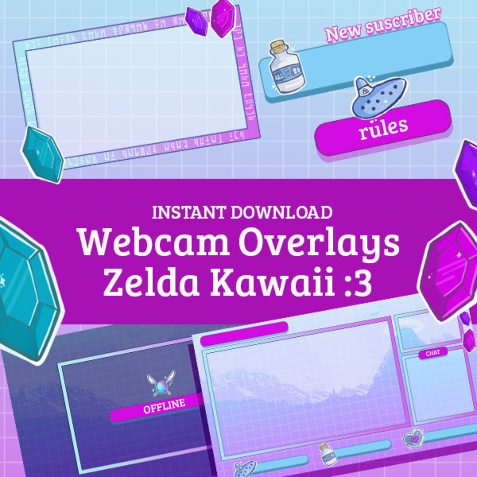 Stream Overlay Package - Zelda Kawaii - Etsy
