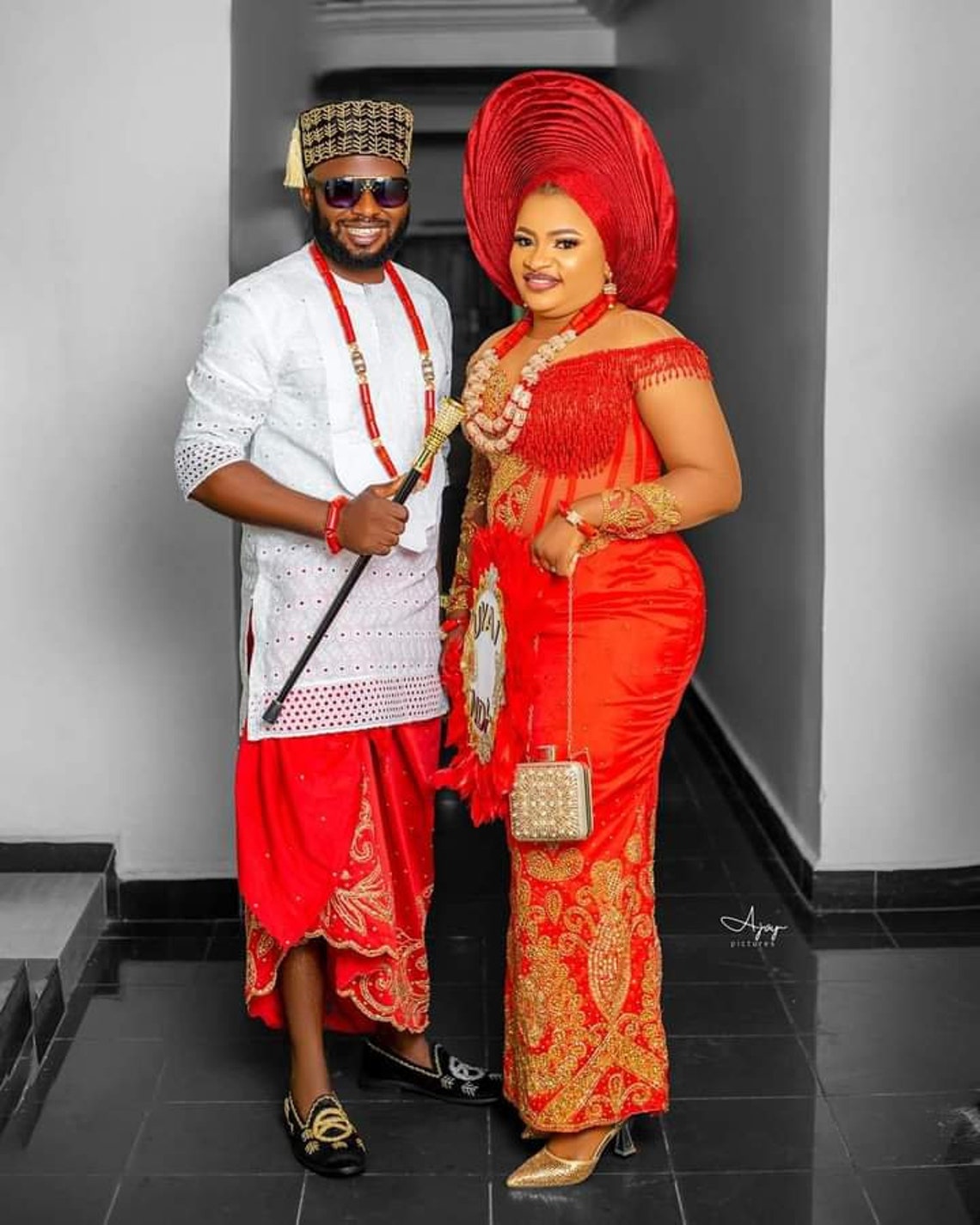 Red Couples Traditional Wedding Outfit, Igbo Couples Traditional Outfit ...