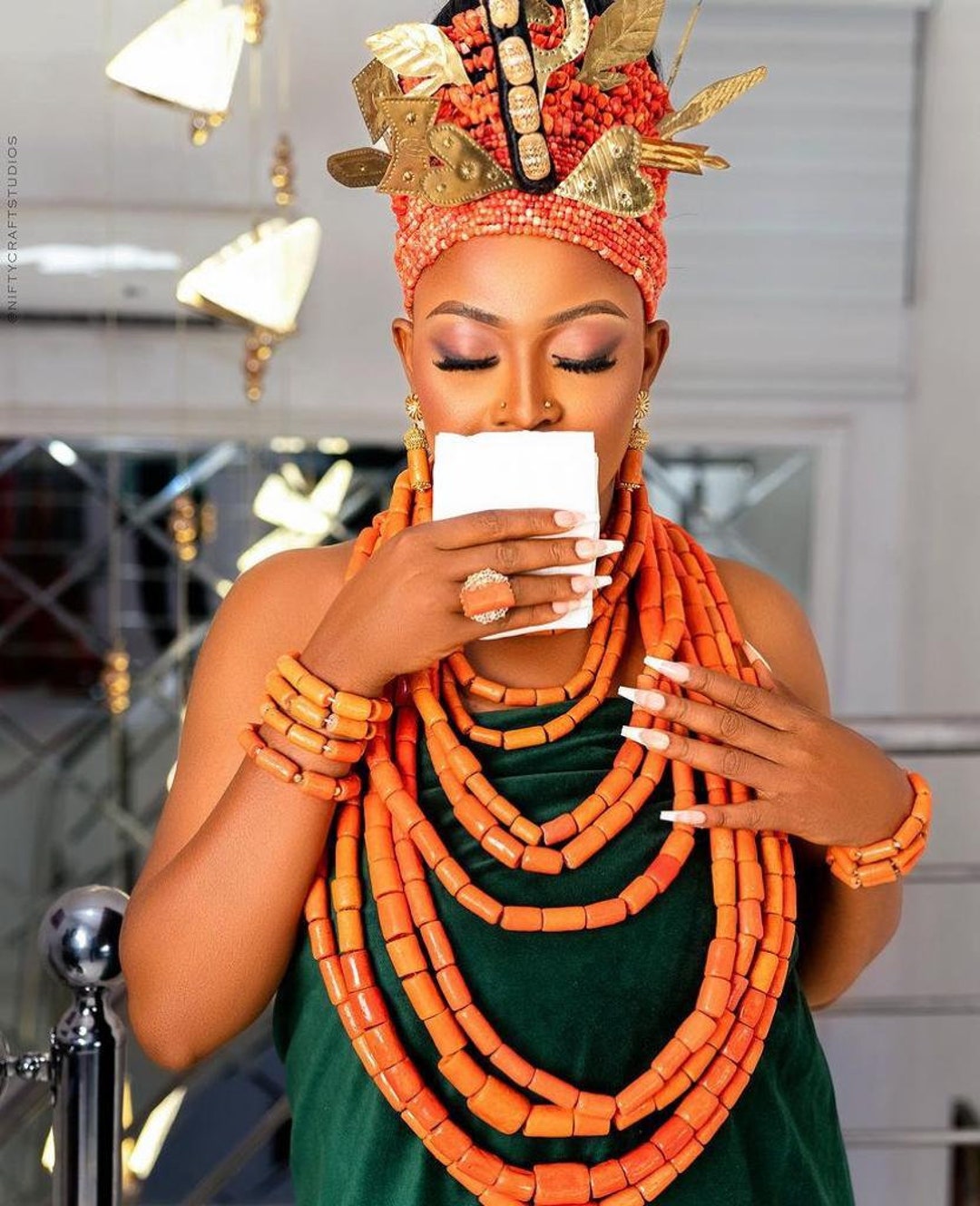 Traditional Wedding Beads, Beads With Hair Vine, Edo Bride Beads With ...