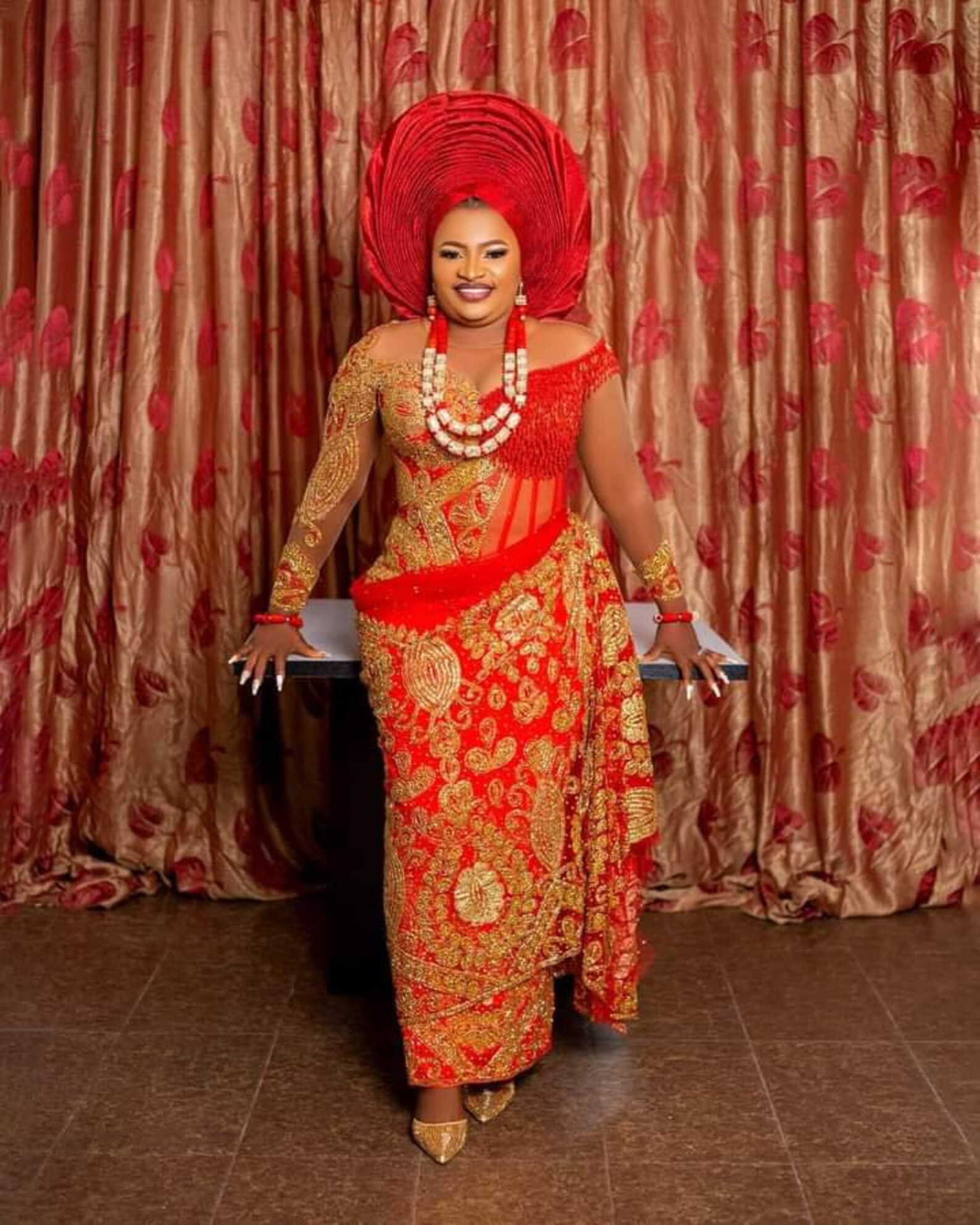 Red Couples Traditional Wedding Outfit, Igbo Couples Traditional Outfit ...