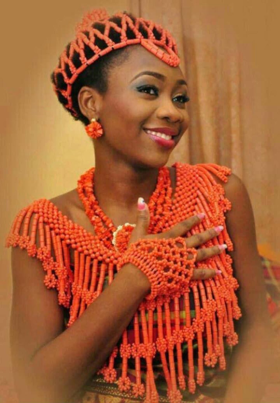 African Traditional Beads, Edo Beads With Hair Accessories, Bride Beads ...
