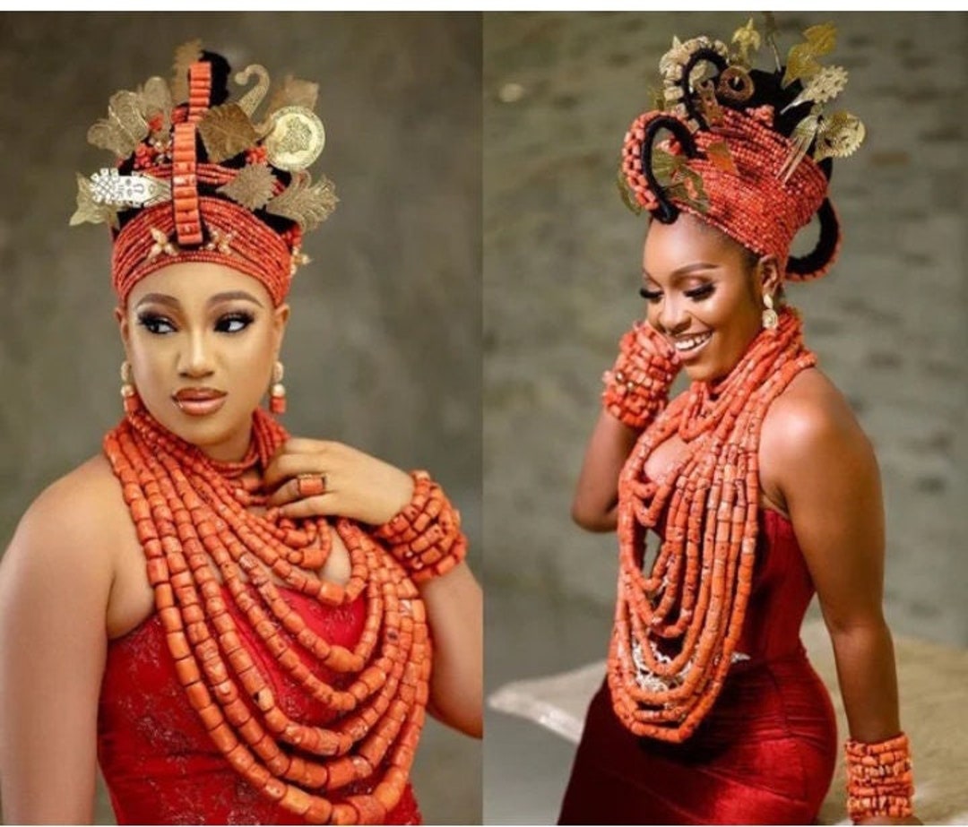 African Traditional Beads, Complete Edo Beads With Hair Vine Bead ...