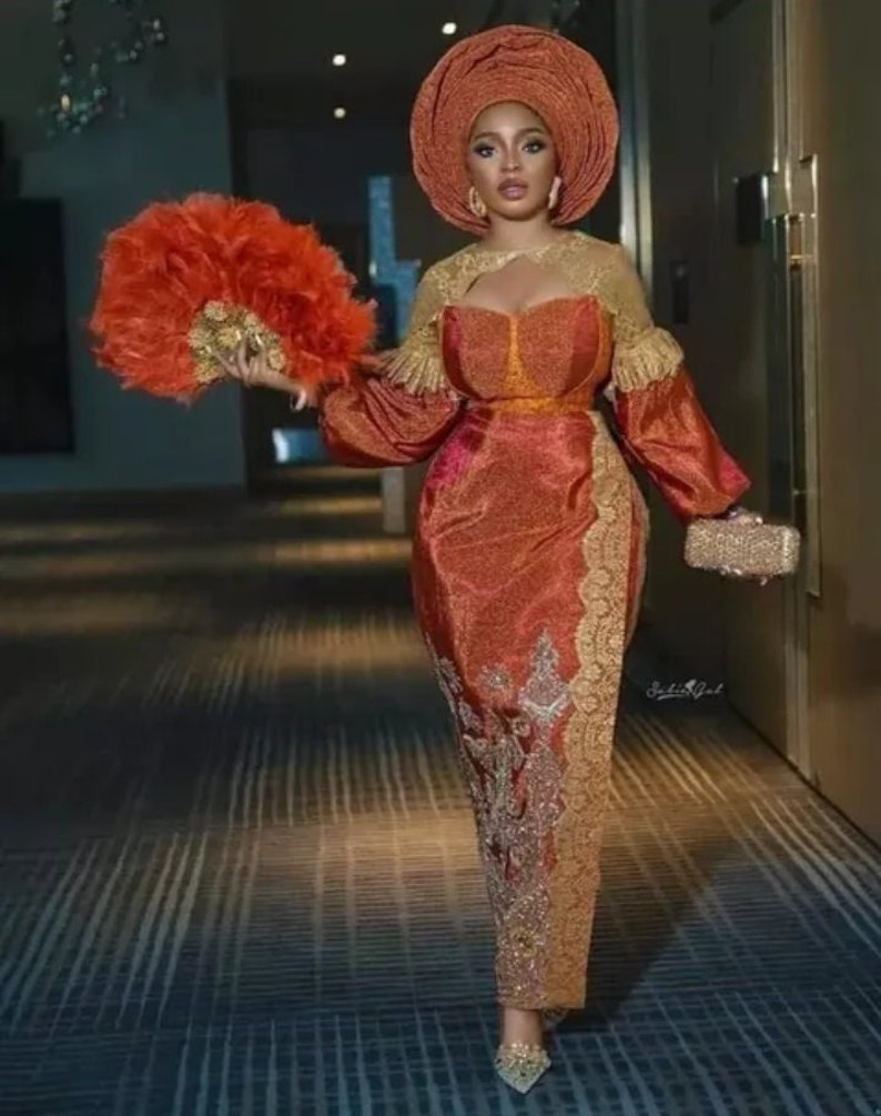 Burnt Orange Traditional Outfit, Nigerian Complete Aso-oke Brides ...