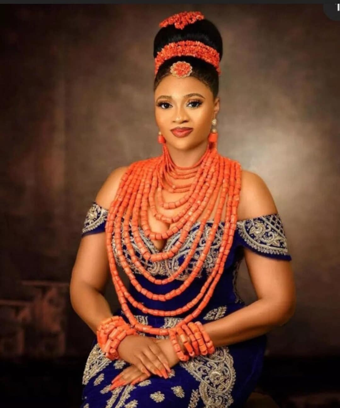 Edo Traditional Wedding Coral Beads, Edo Beads With Hair Accessories ...