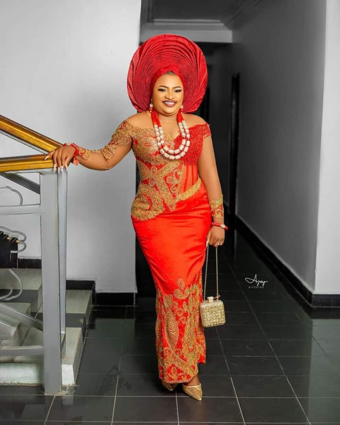 Red Couples Traditional Wedding Outfit, Igbo Couples Traditional Outfit ...