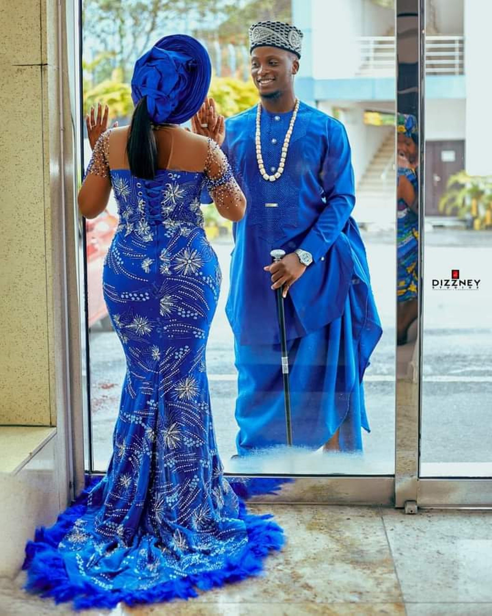 African Blue Couples Traditional Wedding Outfit, Igbo Couples ...