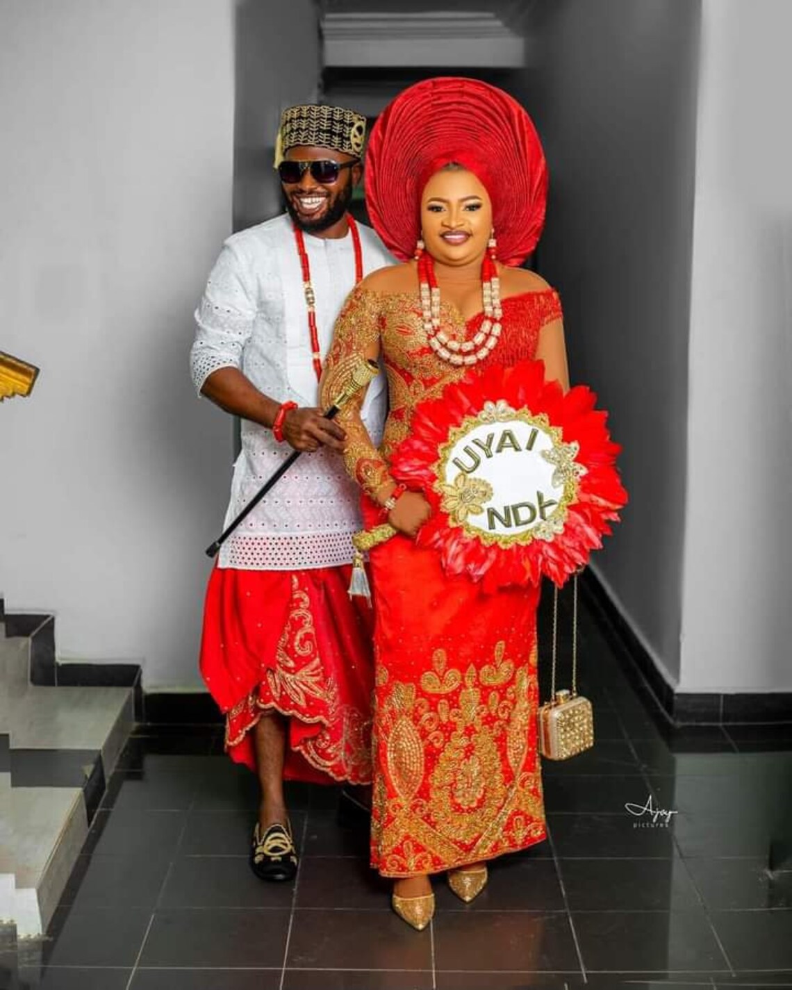 Red Couples Traditional Wedding Outfit, Igbo Couples Traditional Outfit ...