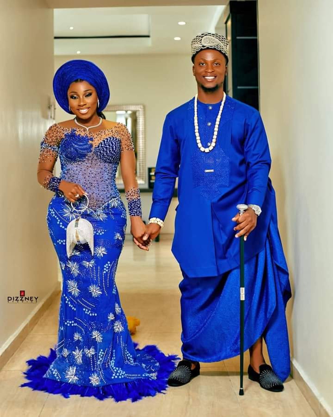 African Blue Couples Traditional Wedding Outfit, Igbo Couples ...