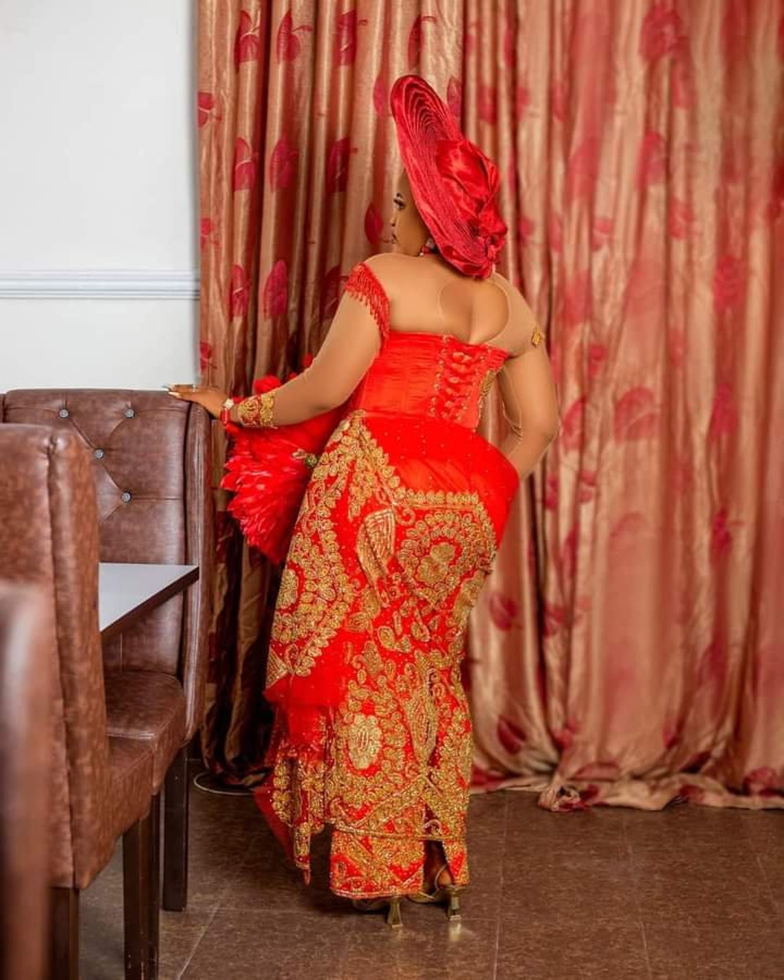 Red Couples Traditional Wedding Outfit, Igbo Couples Traditional Outfit ...