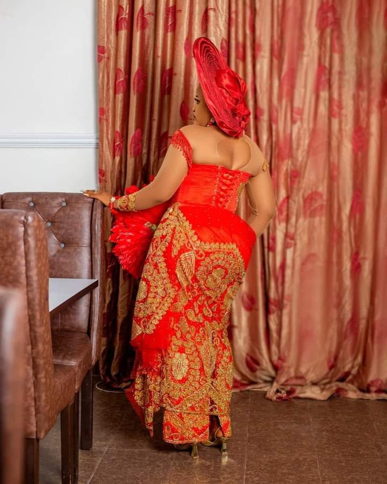 Red Couples Traditional Wedding Outfit, Igbo Couples Traditional Outfit ...