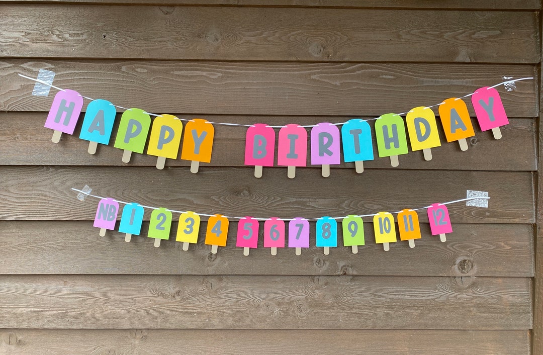 Colorful Popsicle Happy Birthday Banner, the Cool One First Birthday ...