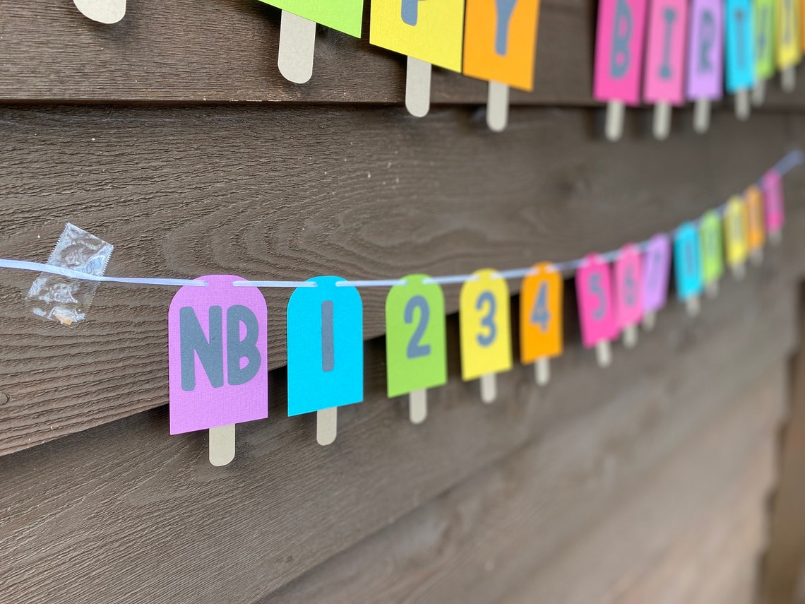 Colorful Popsicle Happy Birthday Banner the Cool One First - Etsy