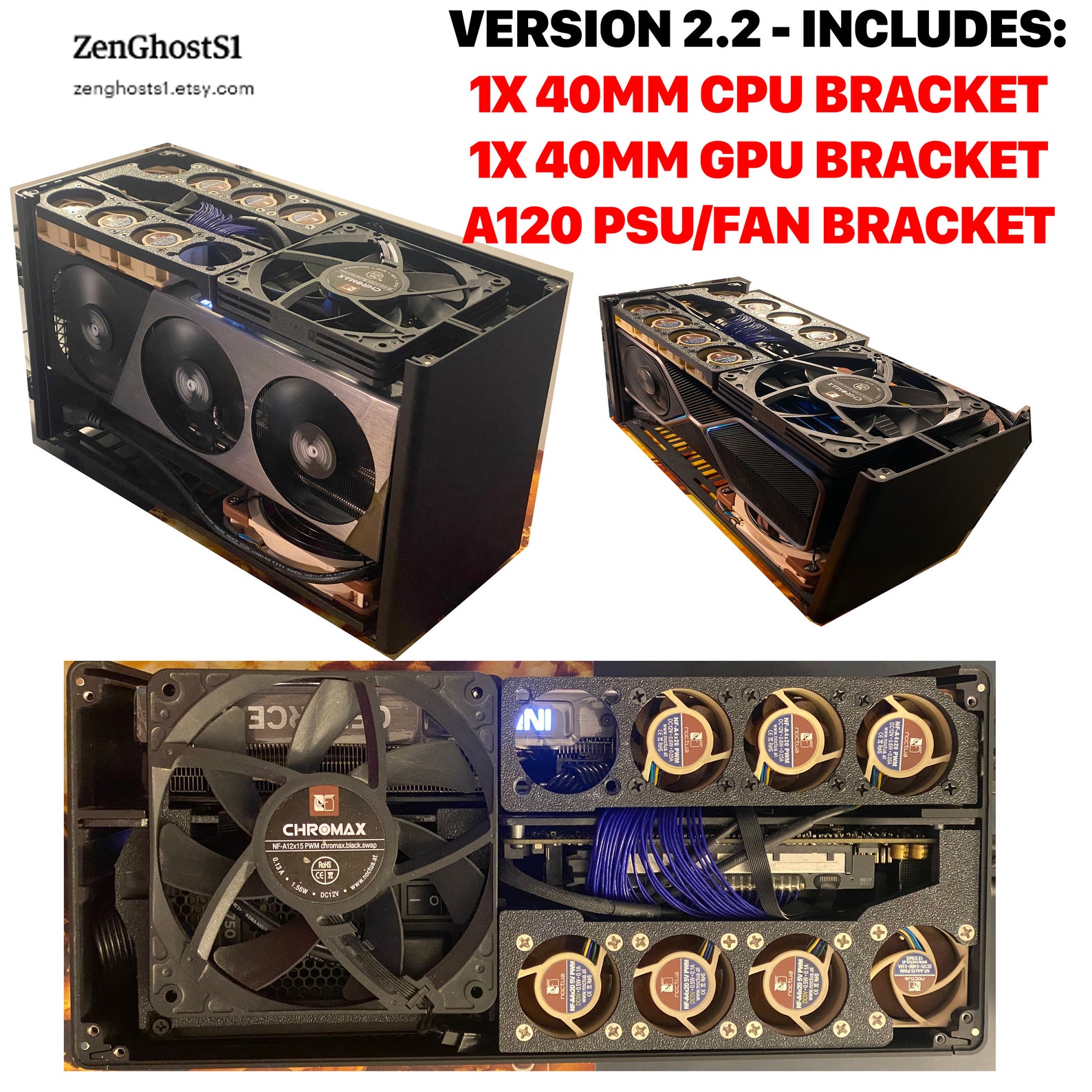 Ghost S1 - FAN/PSU Bracket + Variations: 4x40mm Brackets Cpu And/or Gpu ...