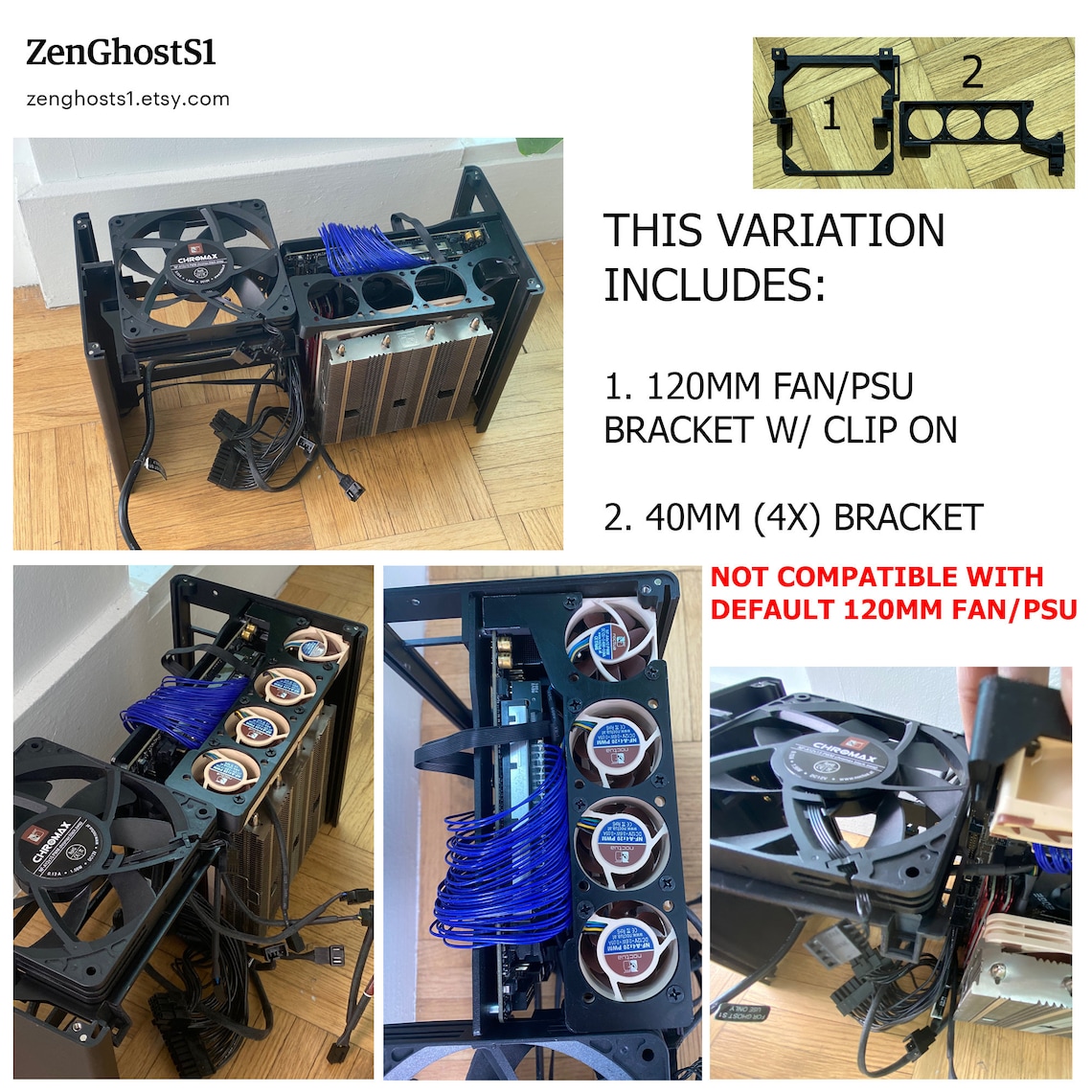 Ghost S1 - FAN/PSU Bracket + Variations: 4x40mm Brackets Cpu And/or Gpu ...