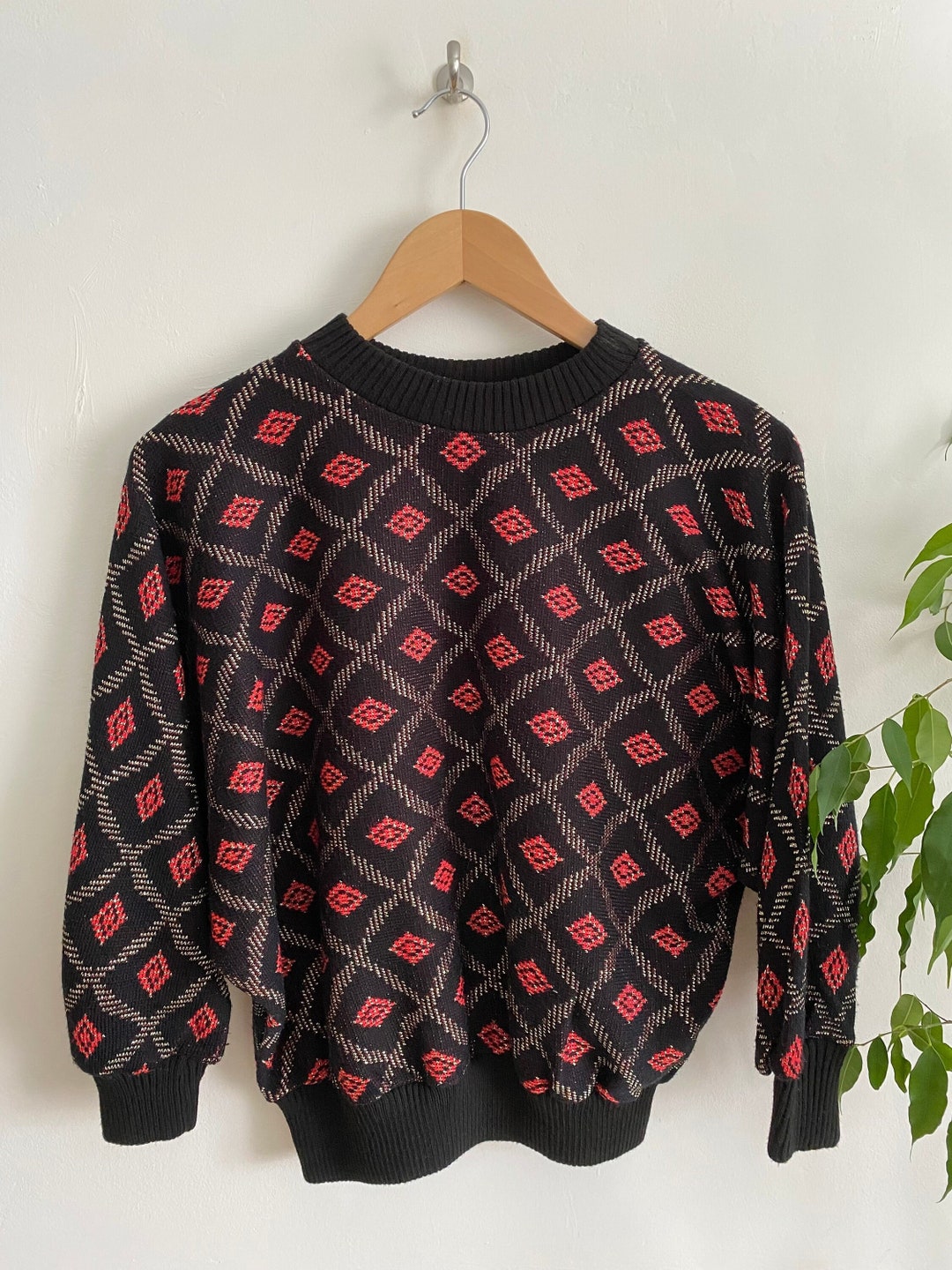 Vintage 80s Jumper | Dimond Pattern | Batwing Sleeves | Oversized ...