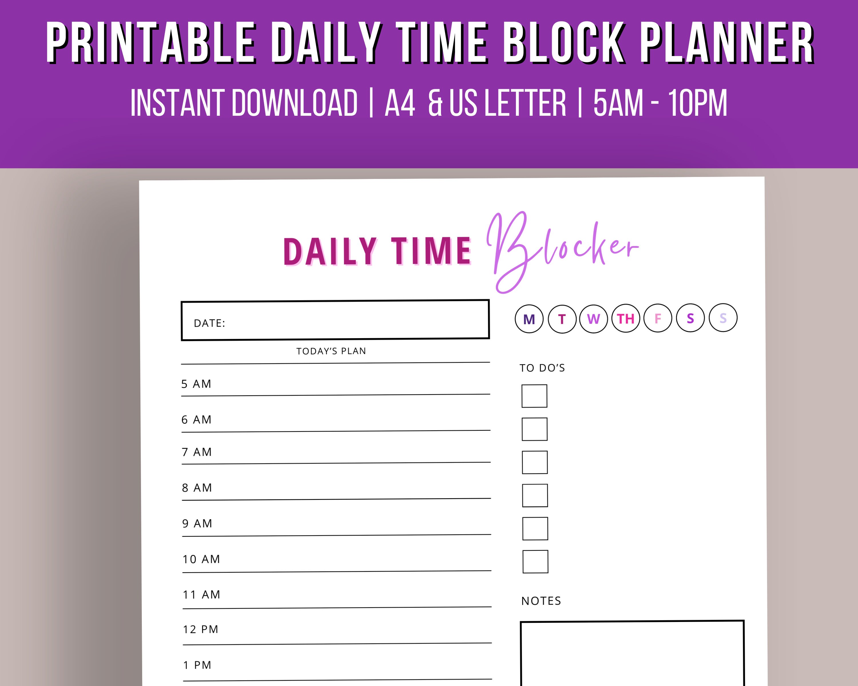 Simple Planner Hourly Daily Planner 2022 Time Blocking Printable ...