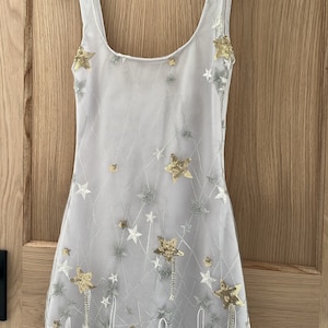 Handmade Silver and Gold Star Embellished Sequin Grey Tulle, White ...