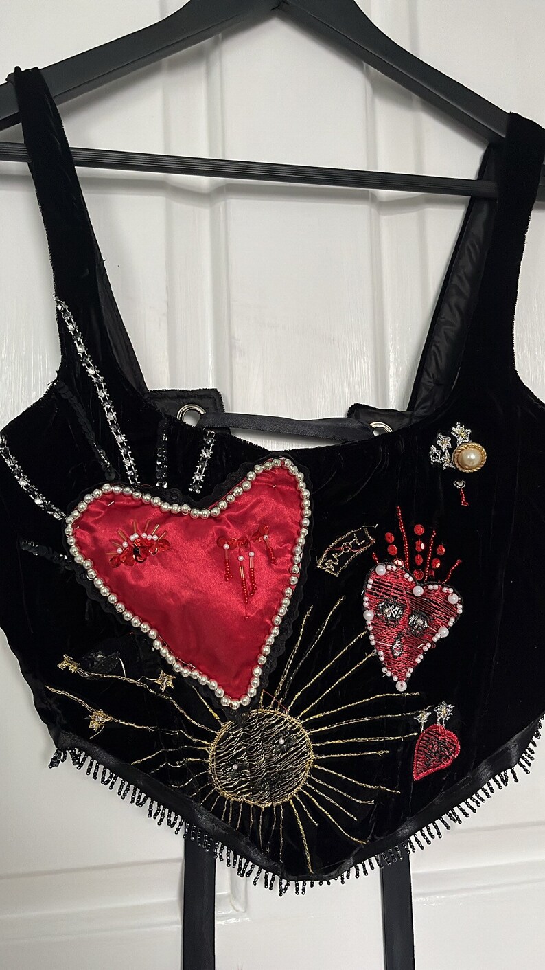 Handmade Heart Heavy Embellished Black Velvet Corset Valentines Corset ...