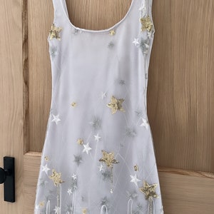 Handmade Silver and Gold Star Embellished Sequin Grey Tulle, White ...