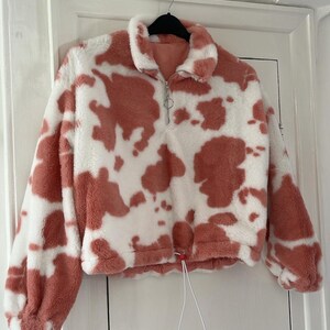 Multiple Colours* Handmade Plush Faux Fur Cow Print 3/4 Zip Neck Jumper ...