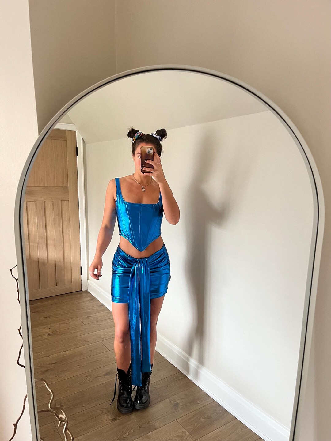 Handmade Wet Look, Foil Alien Halloween Outfit, Skirt, Corset Top and ...