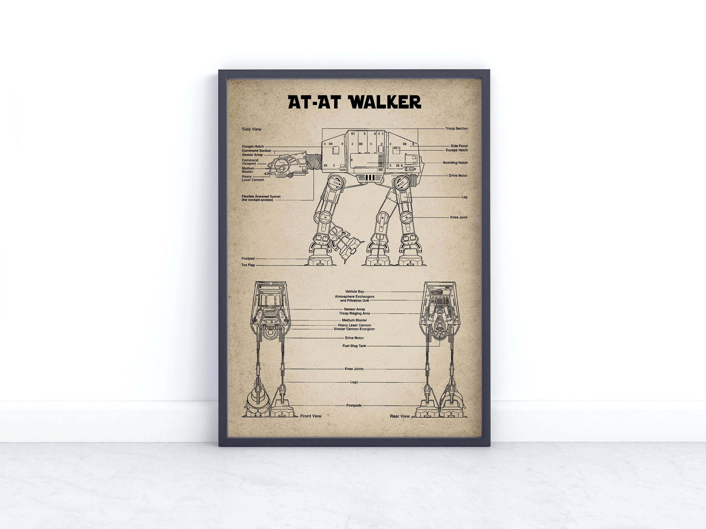 AT AT Walker Blueprints Wall Fan Art Print Photography Gift Home Decor ...