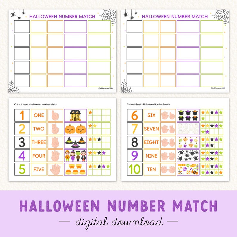 Halloween Number Match - Digital Download, Counting Practice for ...