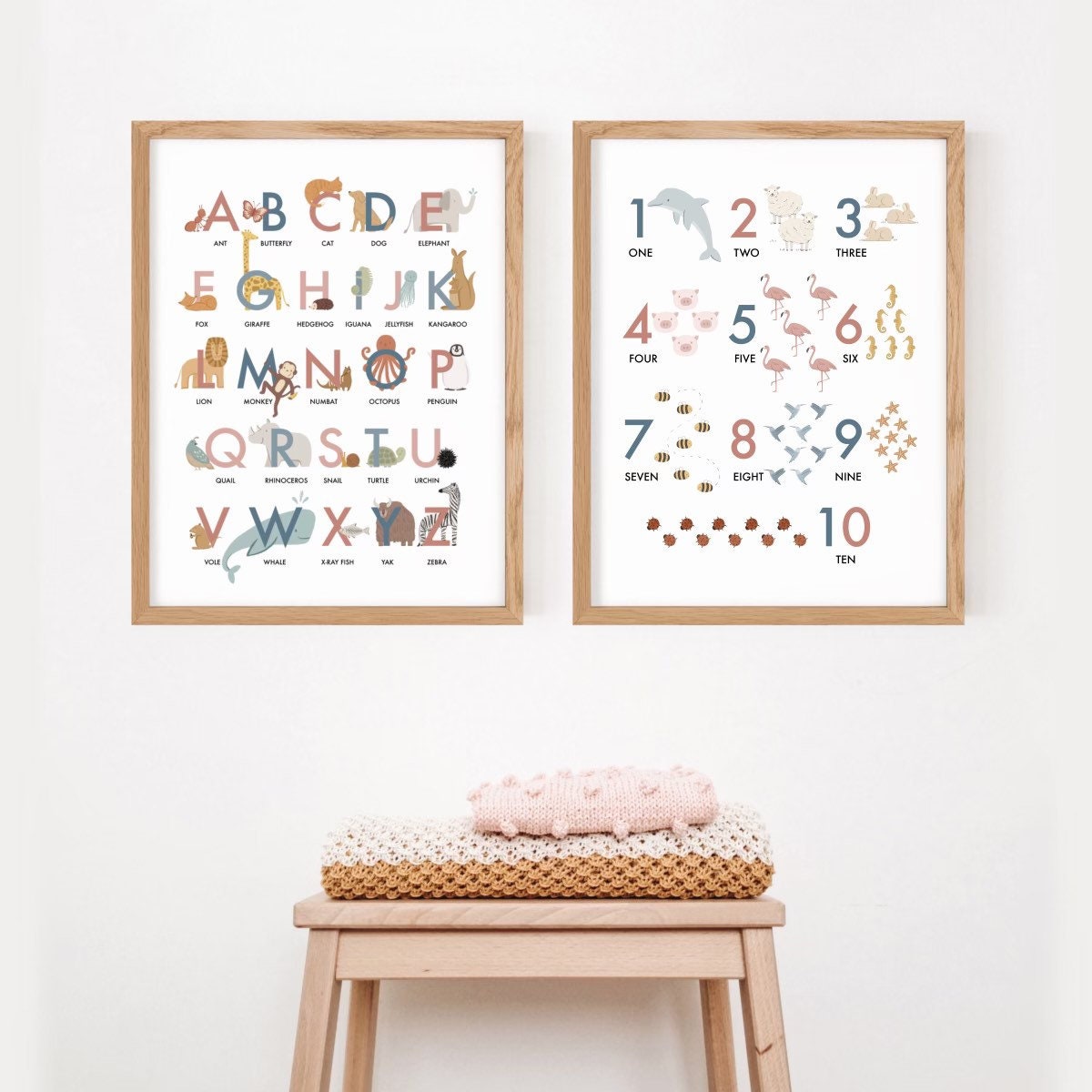 Set of 2 Animal Alphabet and Numbers 1-10 Posters, Alphabet and Numbers ...