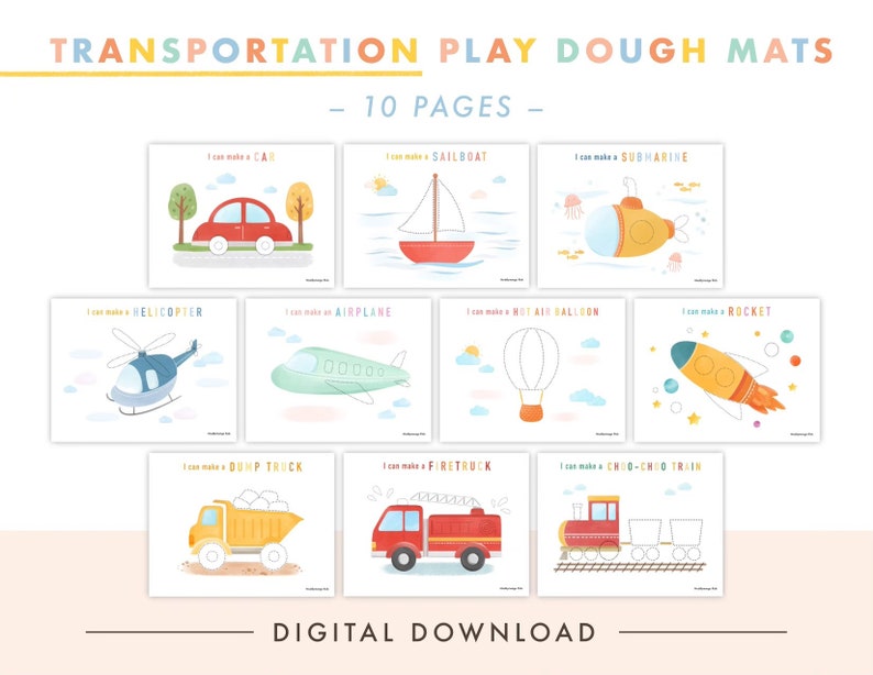 Transportation Play Dough Mats Digital Download Printable - Etsy