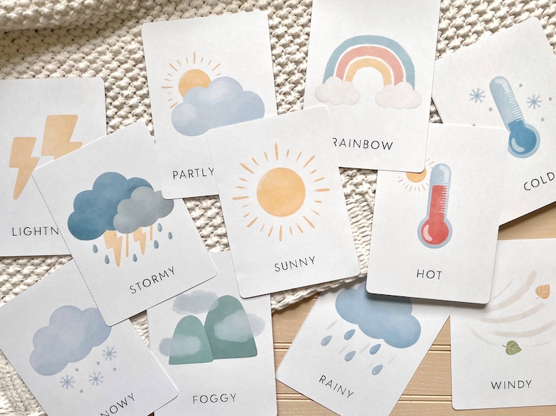 Weather Cards - Digital Download, Printable Weather Flash Cards for ...
