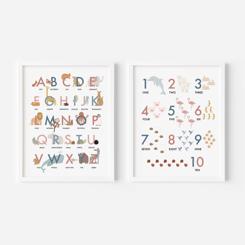 Set of 6 Educational Posters Alphabet Numbers Colors - Etsy