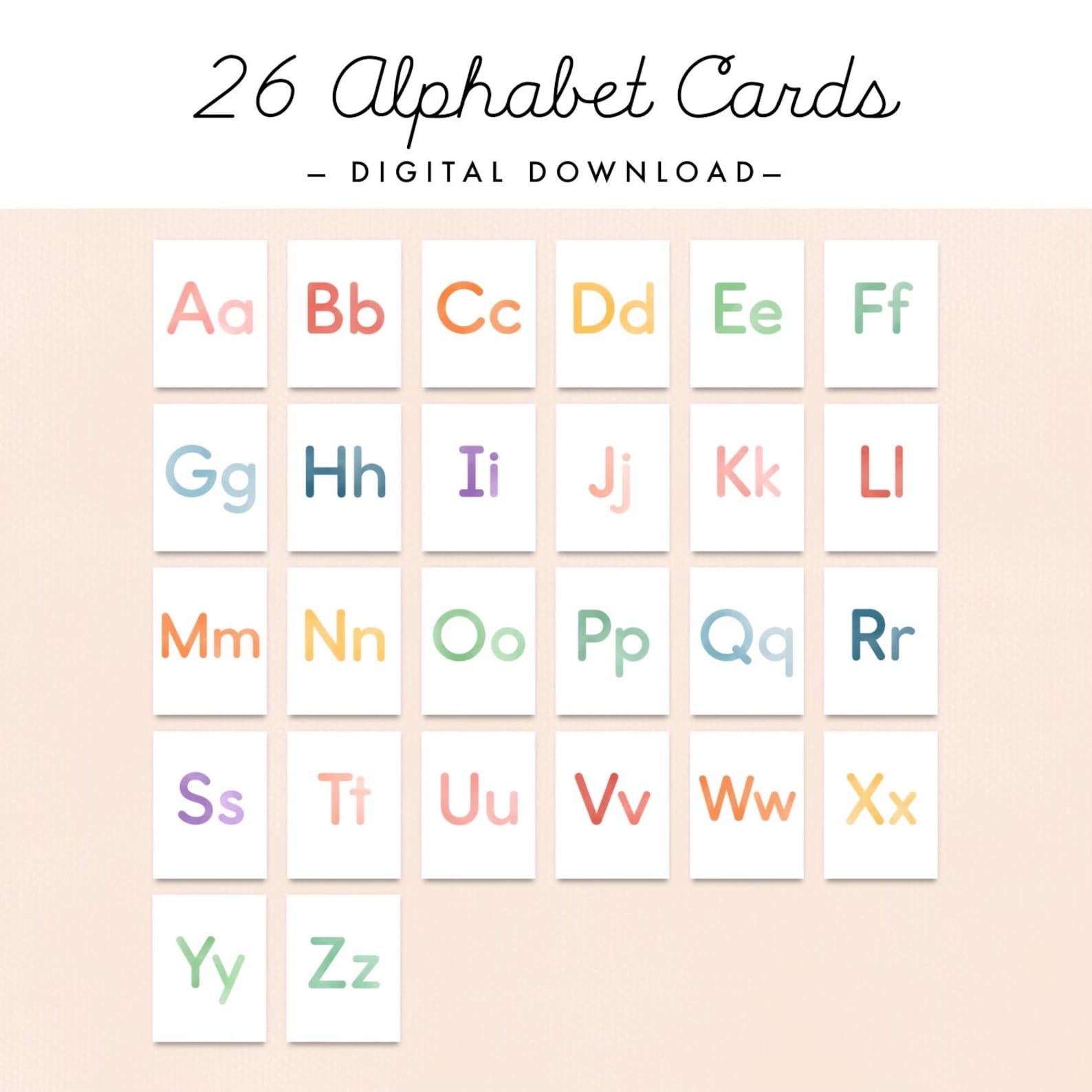 Alphabet Cards Digital Download, Alphabet Flash Cards, Printable ABC ...