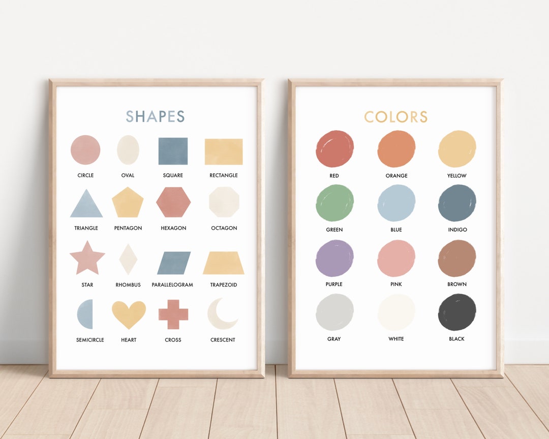 Set of 2 Colors and Shapes Posters, Colors and Shapes Prints, Printable ...