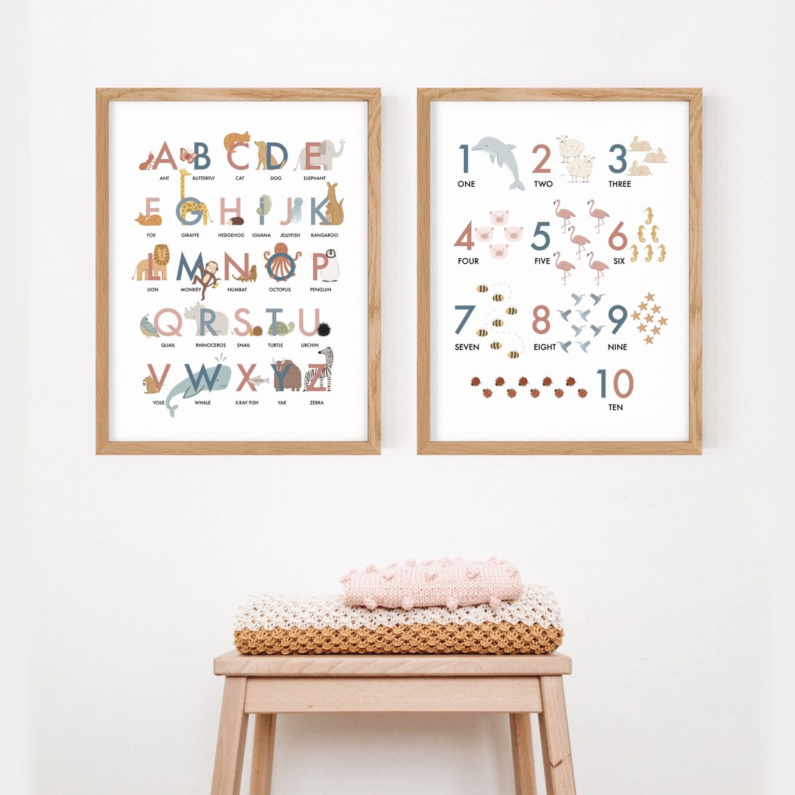 Set of 2 Animal Alphabet and Numbers 1-10 Posters Alphabet | Etsy