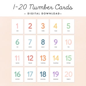 Tarjetas numéricas del 1 al 20: descarga digital, tarjetas flash ...