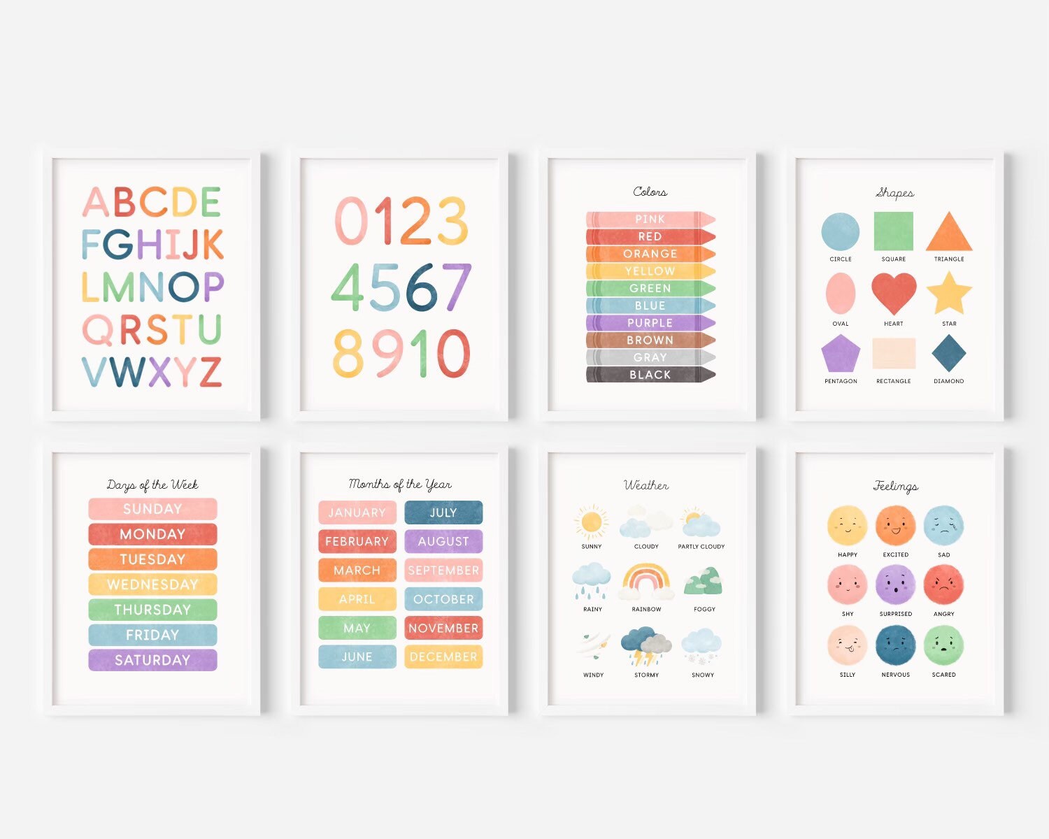 Set of 8 Rainbow Educational Posters - Digital Download, Classroom ...