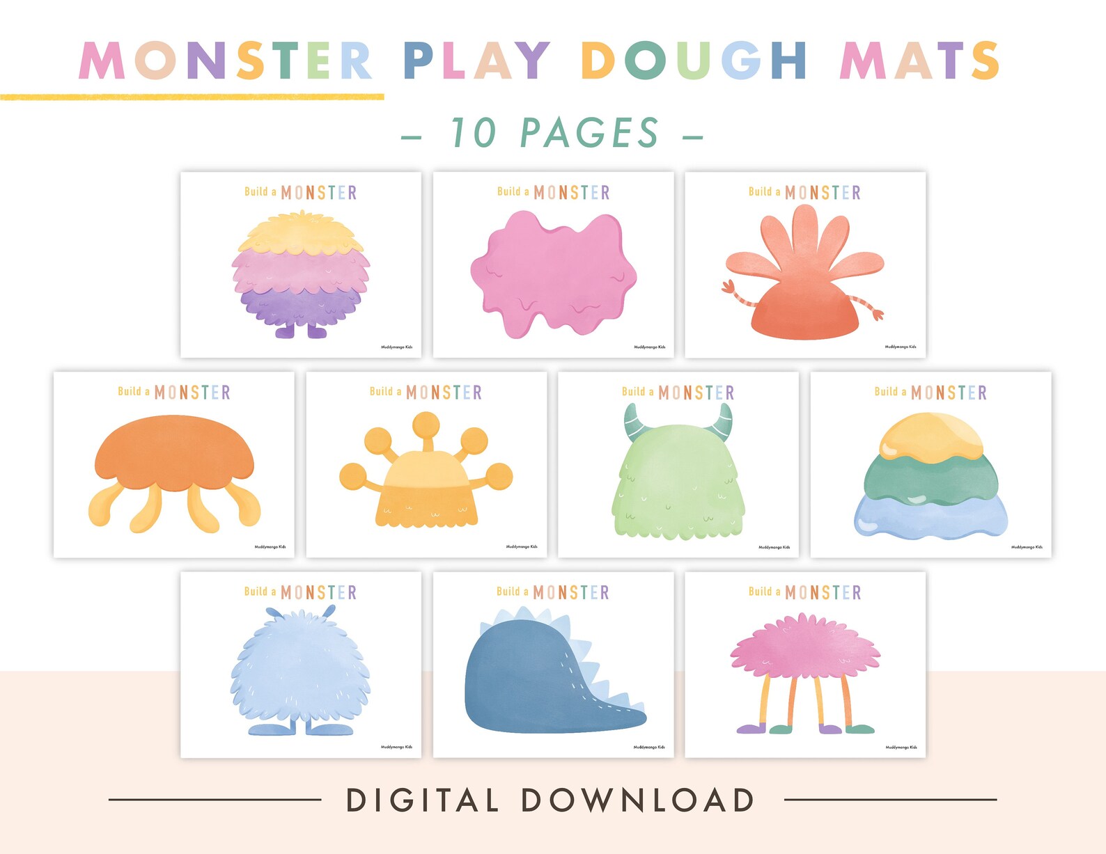 Monster Play Dough Mats - Digital Download, Printable Monster Playdoh ...
