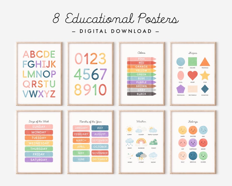 Set of 8 Rainbow Educational Posters - Digital Download, Classroom ...