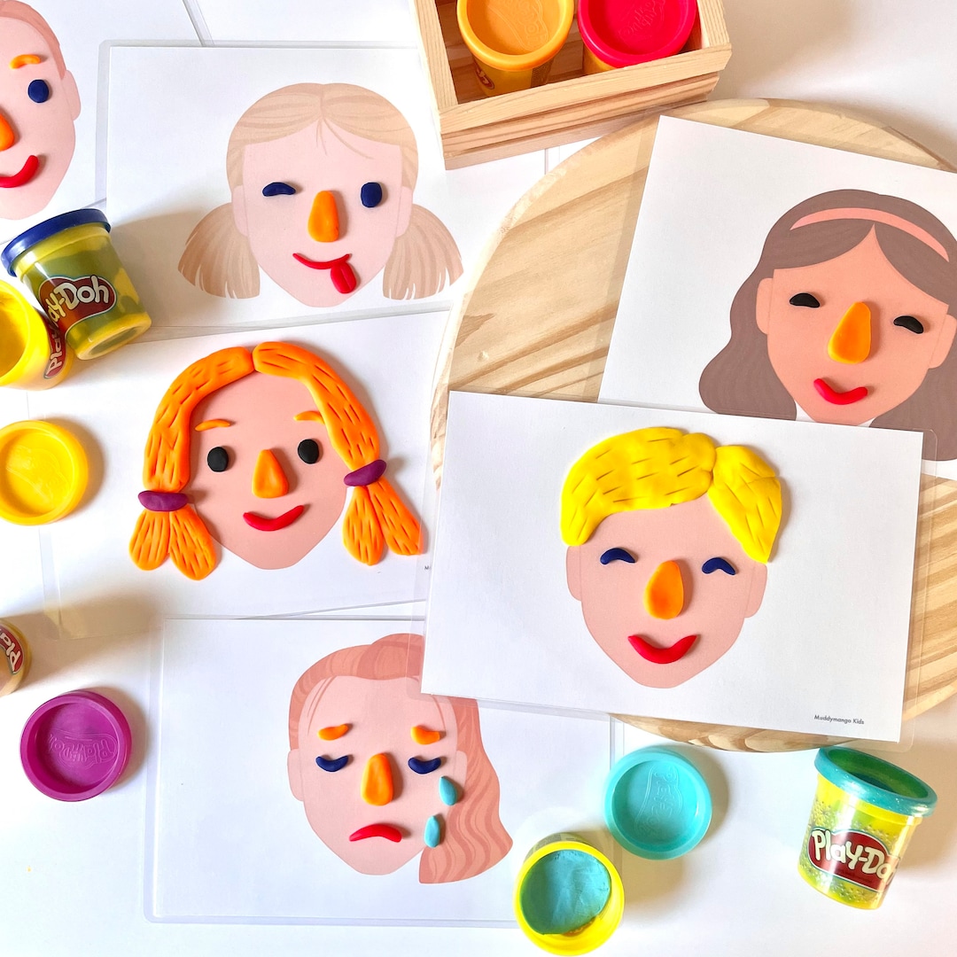 Face Play Dough Mats - Digital Download, Feelings Emotion Play Dough ...