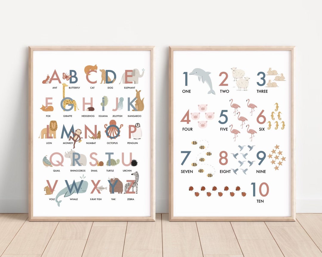 Set of 2 Animal Alphabet and Numbers 1-10 Posters, Alphabet and Numbers ...