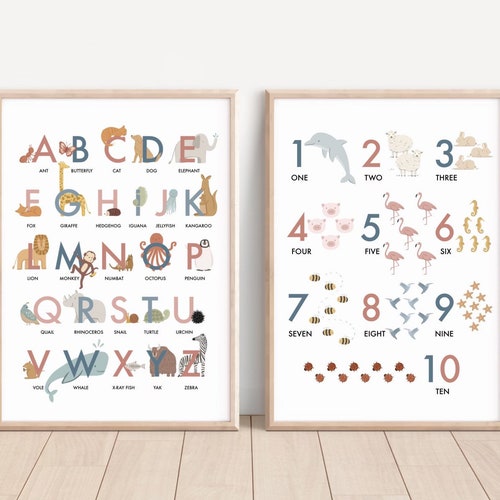 Set of 2 Animal Alphabet and Numbers 1-10 Posters Alphabet - Etsy