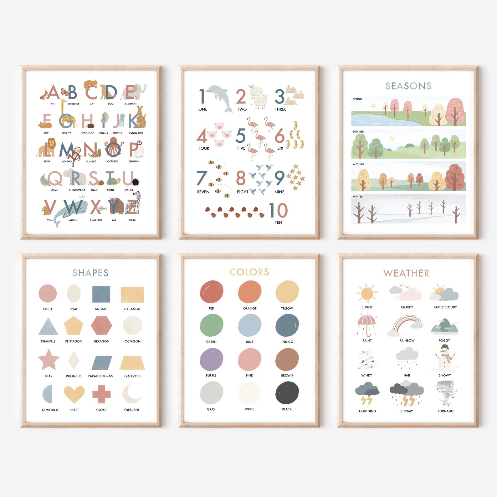 Set of 6 Educational Posters Alphabet Numbers Colors - Etsy